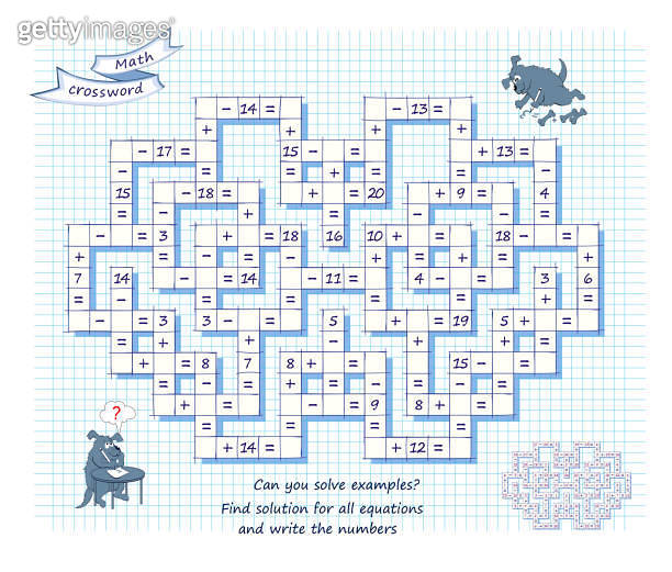 Math crossword. Can you solve examples? Find solution for all equations ...
