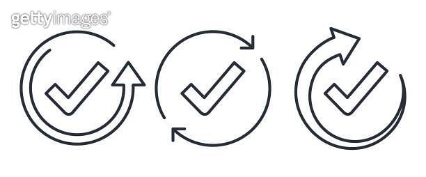 Check mark and confirm. Done symbol. Complete task, tick , correct test ...