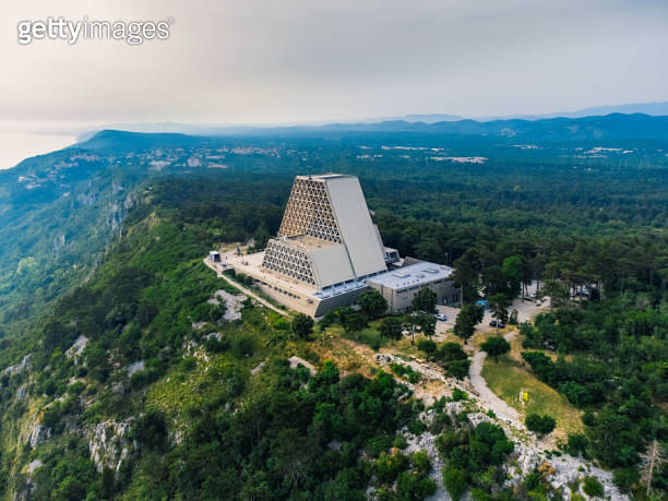 Santuario di Monte Grisa Church from above. Trieste, Italy 이미지 ...