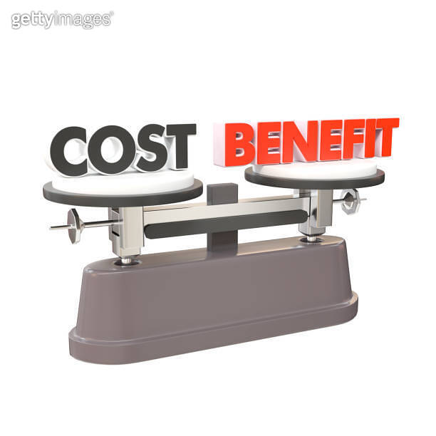 Balance scale with words cost and benefit. Decision-making by cost ...