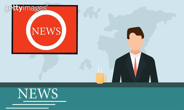 Reporter Anchoring on a live broadcast channel at a TV news studio. 이미지 ...