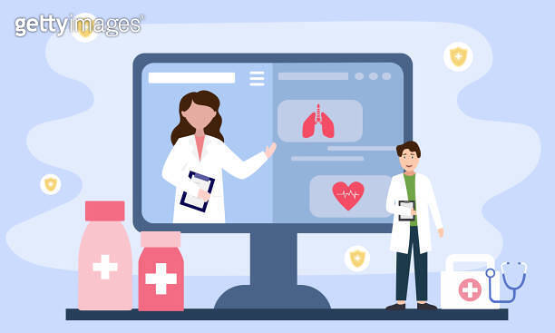 Smart Doctor giving consultation and advice online through video call ...