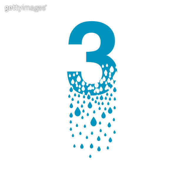 The number 3 dissolves into droplets. Drops of liquid fall out as ...