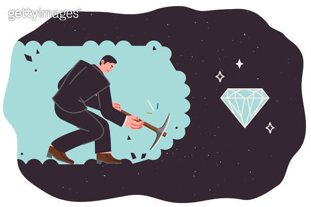 Business man strives to achieve success by digging up earth to obtain ...