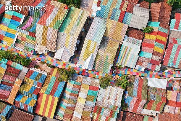 The beauty of aerial photography of colorful houses in rural areas of ...