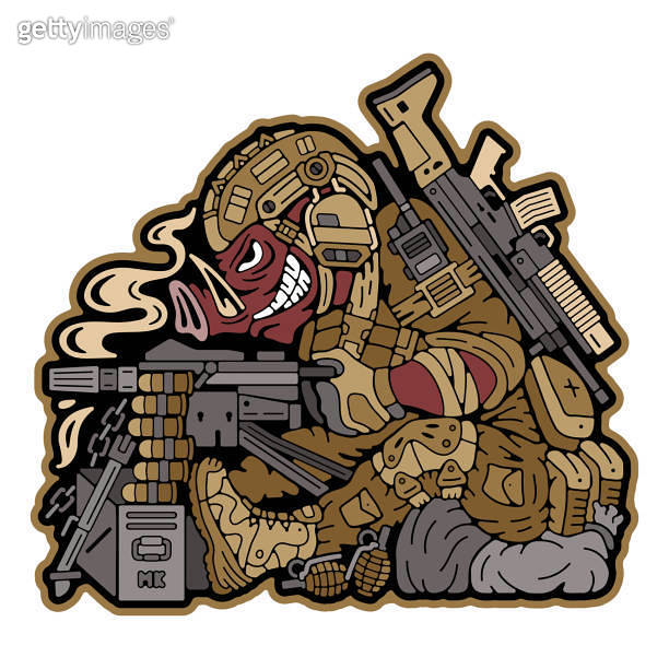 Military patch. Army badges on clothes. Military Boar. Wild boar ...