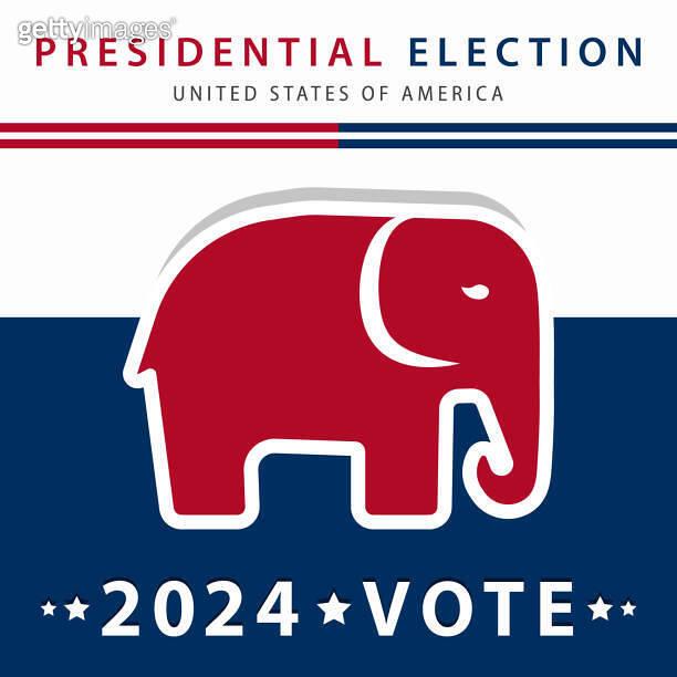 Square poster with the Republican Party's symbol, a red elephant and ...
