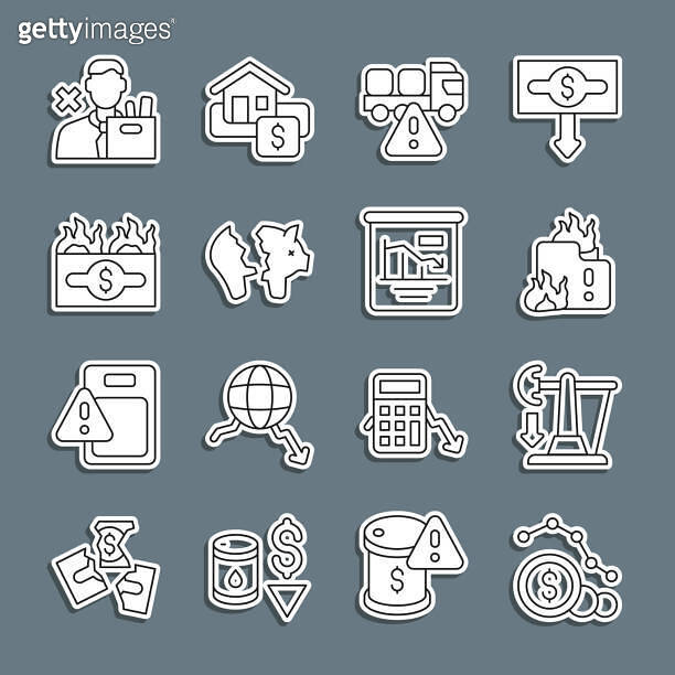 Set line Dollar rate decrease, Drop in crude oil price, Fire burning house, Stop delivery cargo ...