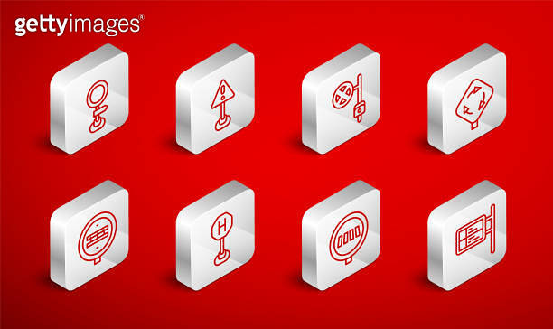 Set line ublic transport board, Exclamation mark in triangle, Stop sign ...