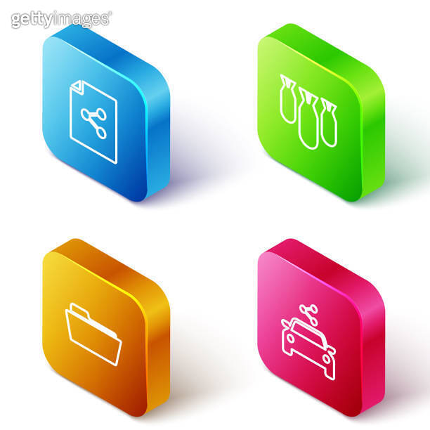 Set Isometric line Share file, Aviation bombs, Folder and Car sharing ...