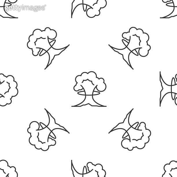 Grey line Nuclear explosion icon isolated seamless pattern on white ...