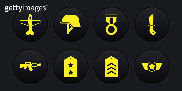Set M16A1 rifle, Military knife, rank, Chevron, reward medal, helmet ...