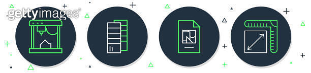 Set line Pantone, File document, 3D printer and Paper size icon. Vector ...