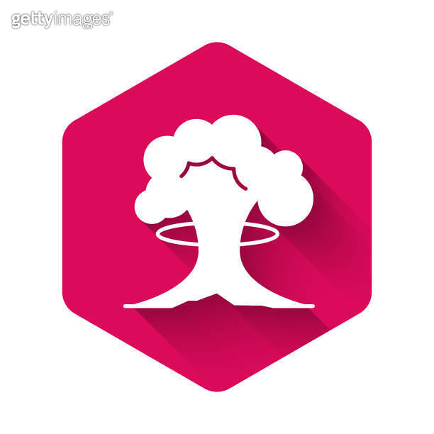 White Nuclear explosion icon isolated with long shadow background ...