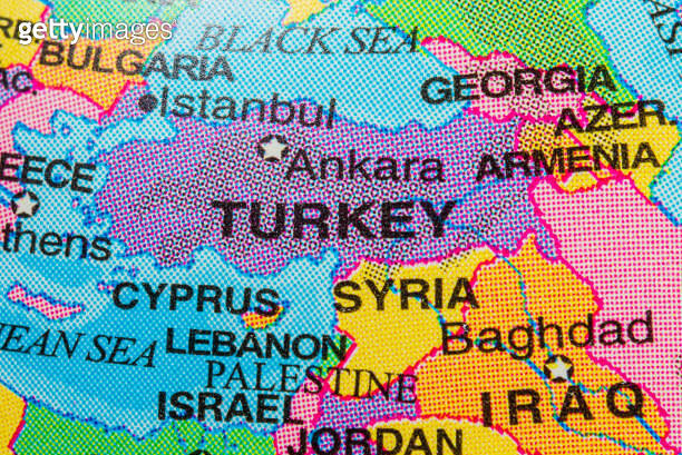 Colorful globe with Turkey continent close up. 이미지 (2155127967) - 게티이미지뱅크