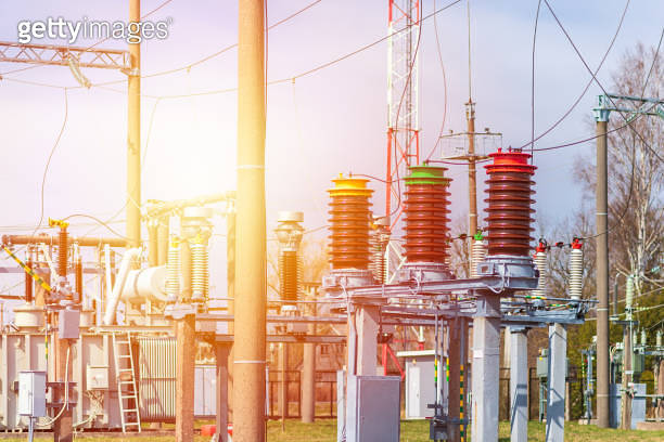 High voltage power transformer,generator electric in substation.high ...