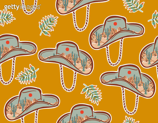 Cowboy and Cow girl seamless vector pattern. Howdy Cowboy boots, hat ...