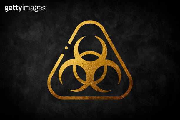 Biohazard 3d golden metal symbol on abstract black background. 이미지 ...