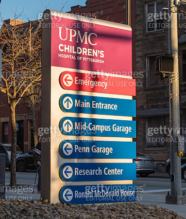 A UPMC Children's information sign in Pittsburgh, Pennsylvania, USA ...