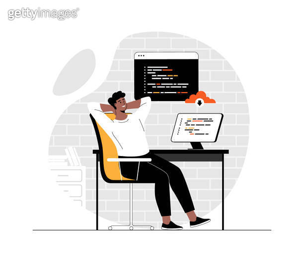 Backend development coding and programming. Man working with program ...