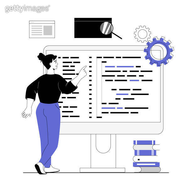 Backend development coding and programming. Web developer creating program code on monitor ...