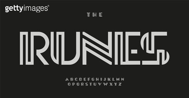 Lined blocky font, innovative geometric alphabet for modern logo ...
