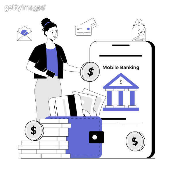 Mobile banking concept. Financial transactions, payments, online banking, money transfers, and ...