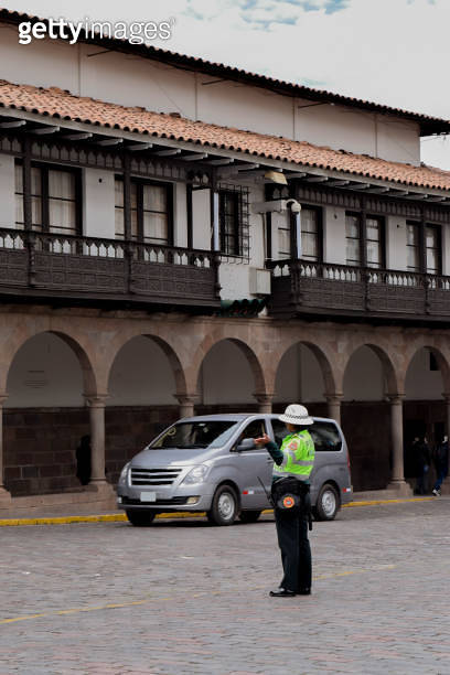 Peru - 2023 Traffic police woman in the streets of Cusco, former Inca ...