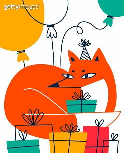 Fox unpacks a birthday present. Cartoon vector illustration for ...