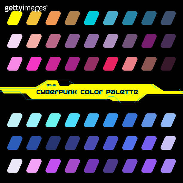 Cyberpunk color palette, futuristic combinations of colors and shades ...