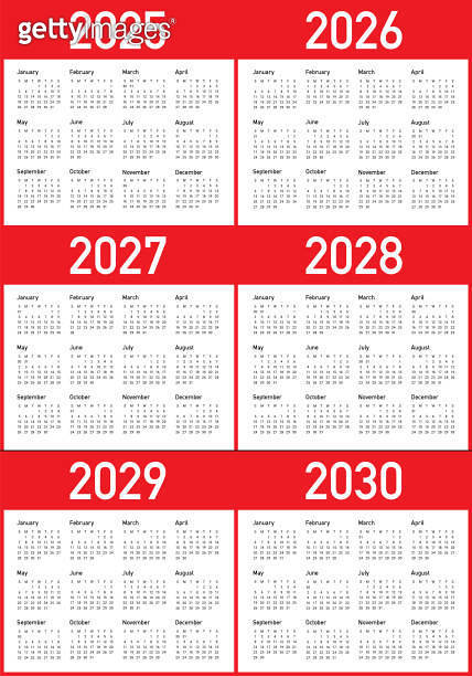 2025 2026 2027 2028 2029 2030 year calendar vector design template ...