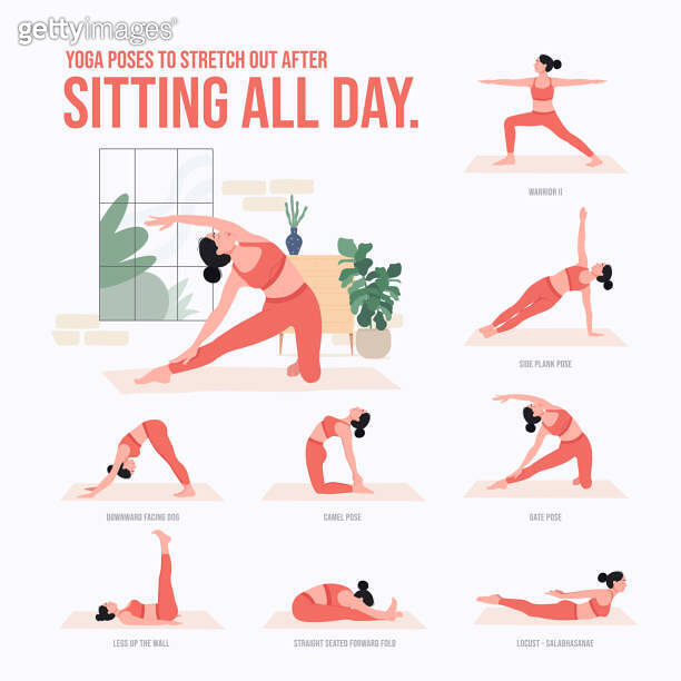 Yoga Poses to stretch out AfterSitting All Day 이미지 (2160182272) - 게티이미지뱅크