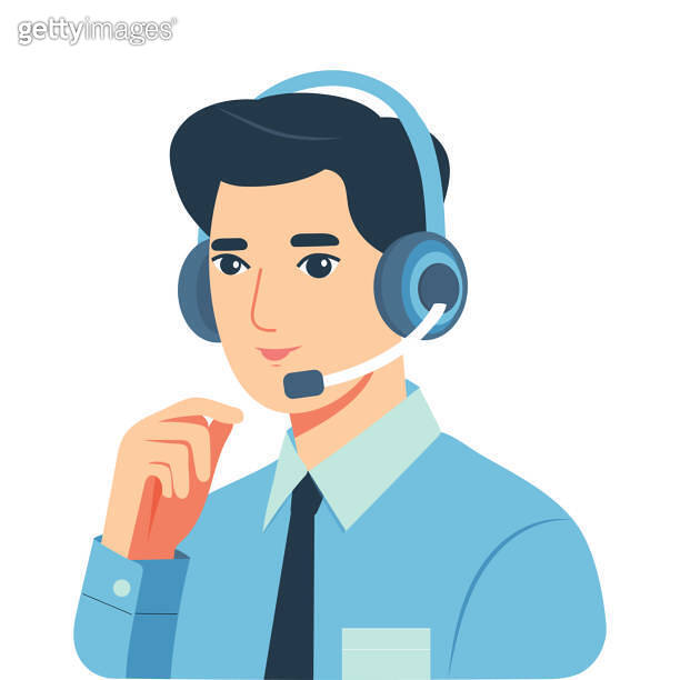 Customer service. Man with headphones and microphone. Concept illustration for support, call ...