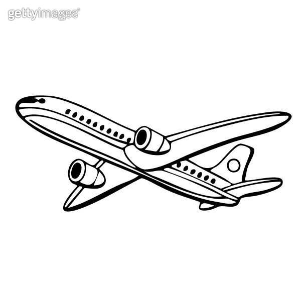 Doodle airplane in flight. Hand drawn plane with detailed windows ...