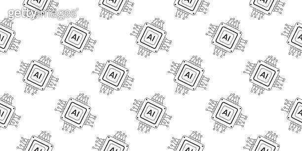 Vector computer electronic chip black outline shapes AI seamless ...