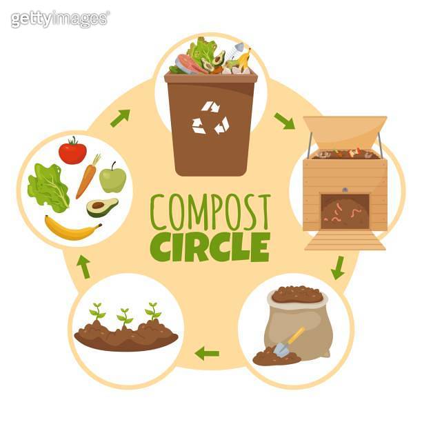Compost life circle infographic. Organic waste conversion to ...