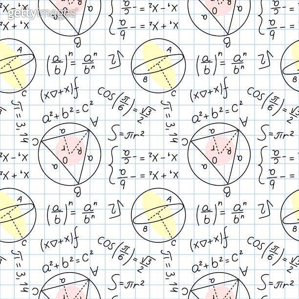 Seamless math formulas pattern. School equations. Geometric diagrams ...