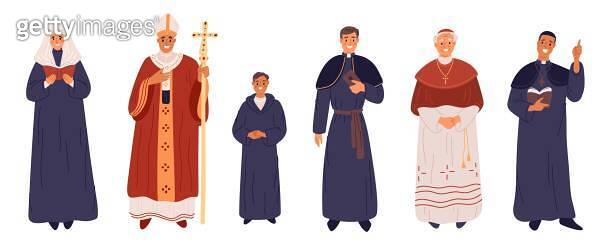 Cartoon catholic church characters. Religion clergy. Ecclesiastics in ...