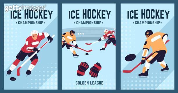 Ice hockey players cards. Sport games championship invitation ...