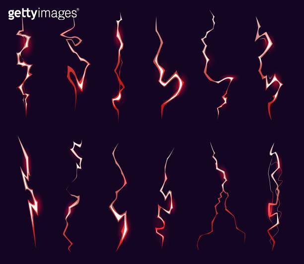 Cartoon red thunder effect. Electric power. Lightnings glow hit ...
