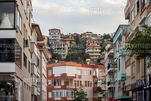 Multi-storey buildings in the city of Alanya in Turkey. Travel to ...