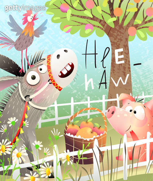Donkey Pig and Rooster Happy Farm Cartoon for Kids (2164201966) 일러스트 ...