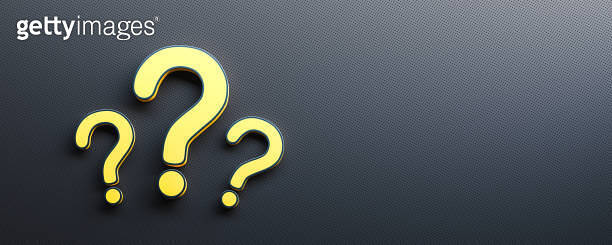 Yellow question marks on black background with empty copy space on ...