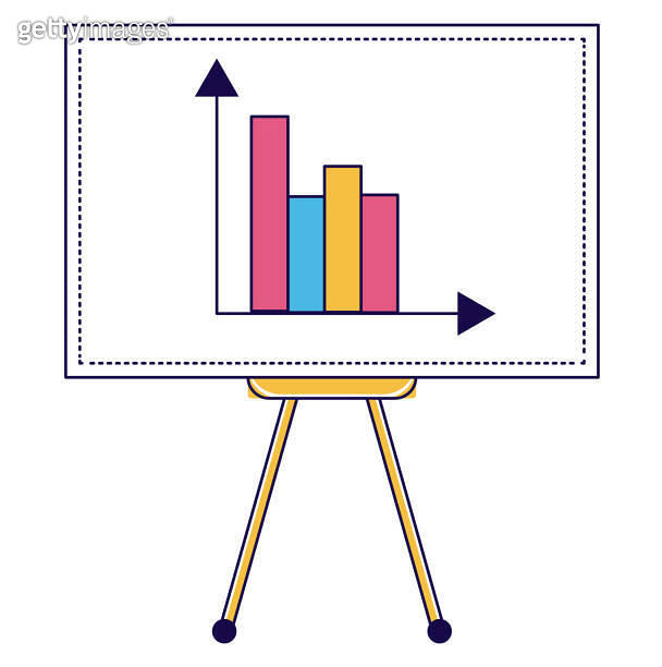 Colorful bar graph on easel stand presenting data. Bright business ...