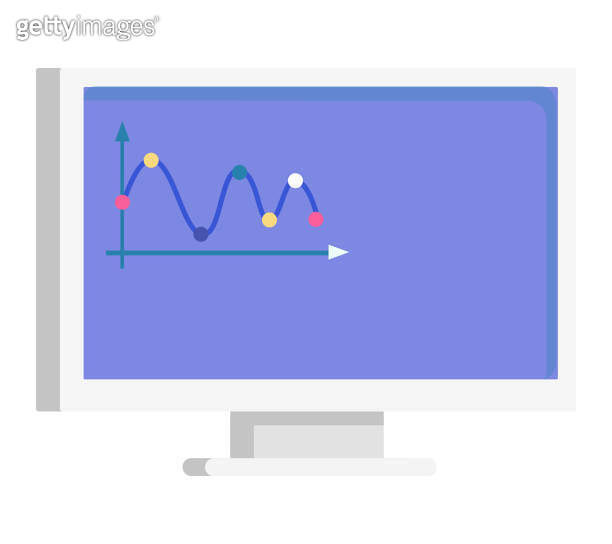 Computer monitor displaying a colorful line graph with data points ...