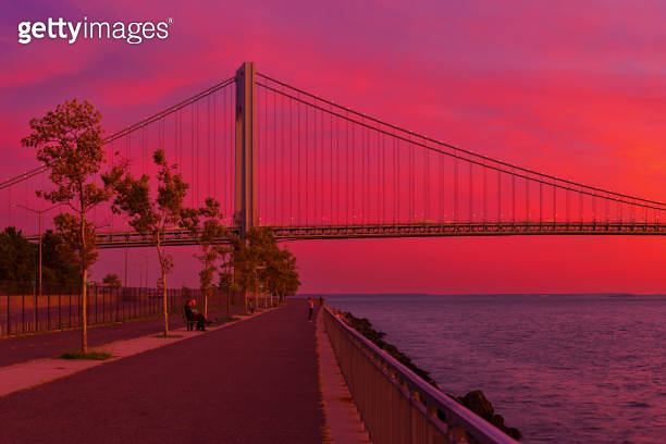 Verrazano-Narrows Bridge, Promenade, Belt Parkway and New York Harbor ...