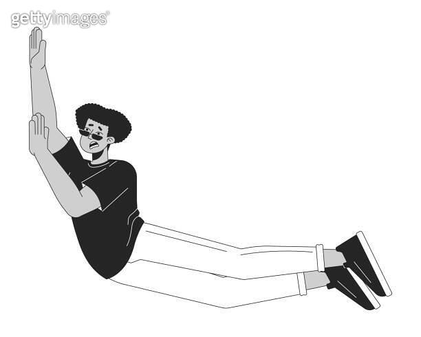 Threatened latin american man falling black and white 2D line cartoon ...