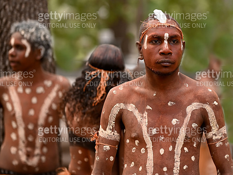 Indigenous Australians people on ceremonial dance in Laura Quinkan ...