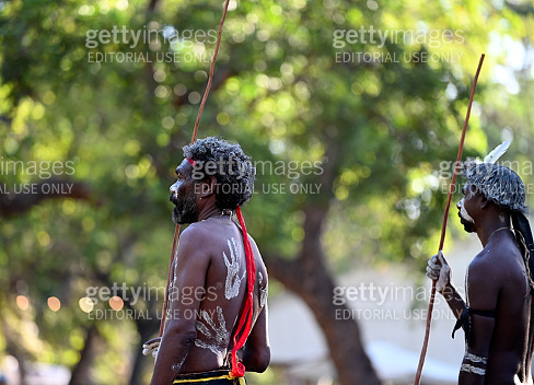 Indigenous Australians men on ceremonial dance in Laura Quinkan Dance ...