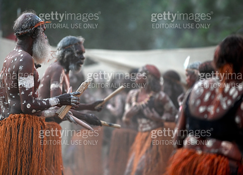 Indigenous Australians men on ceremonial dance in Laura Quinkan Dance ...